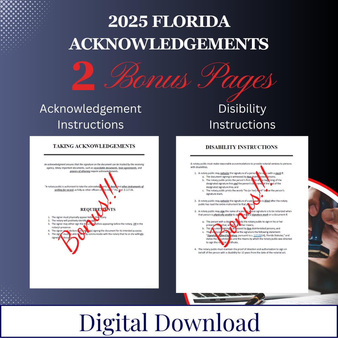 2025 Florida Acknowledgement Notary Bundle - Short Form ...