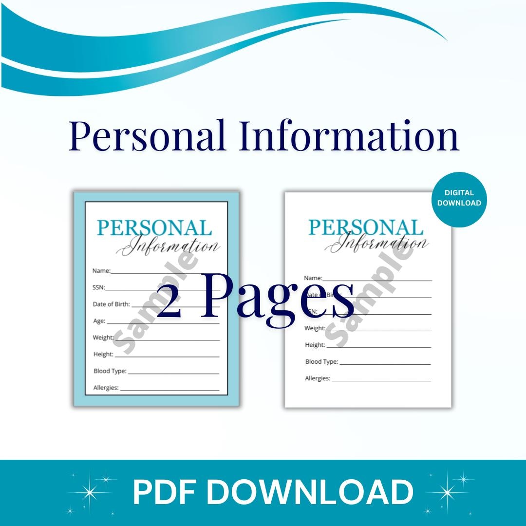 Personal Information Printable Medical Binder Insert, Medical List ...