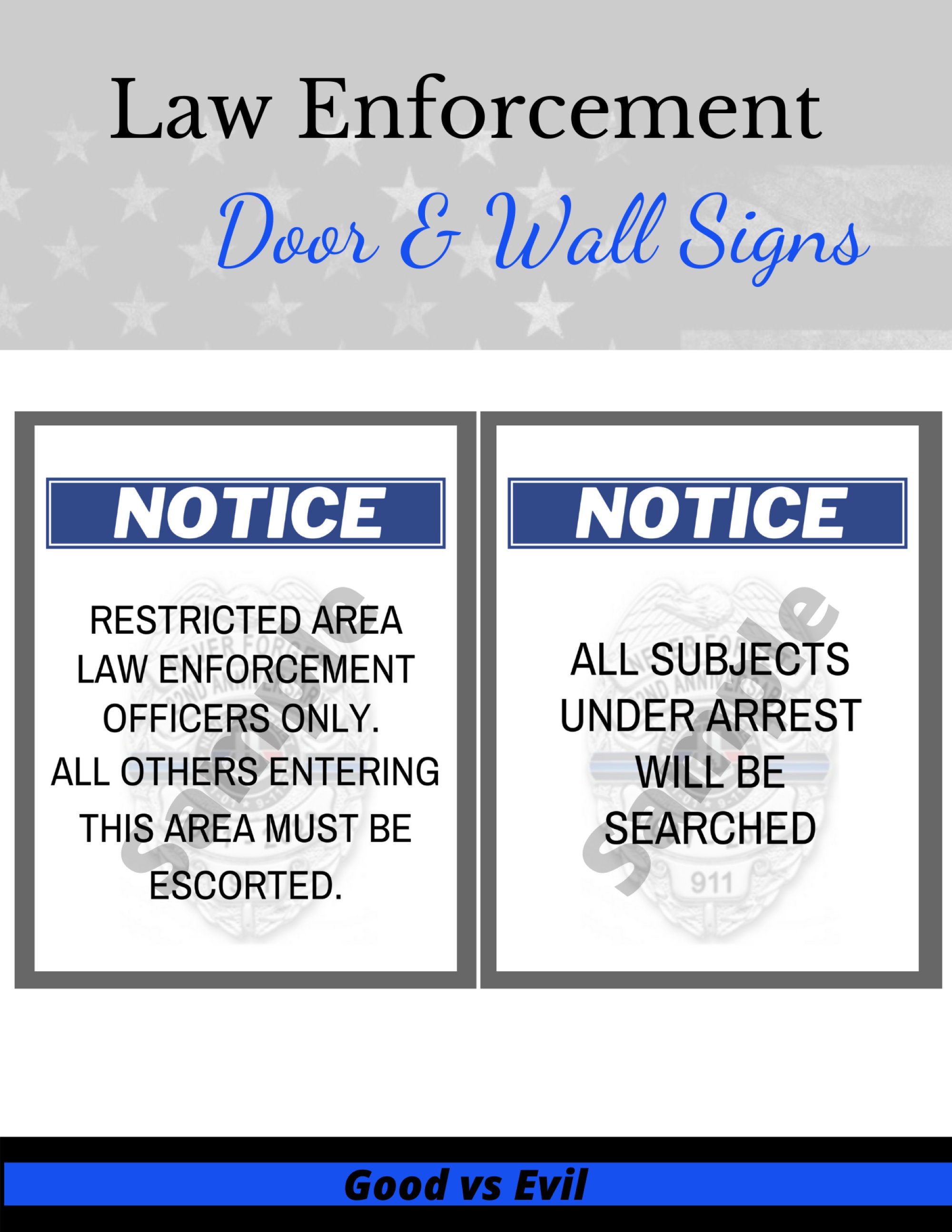 Law Enforcement Door & Wall Sign Bundle, Door Notice, Wall Notice, PDF ...