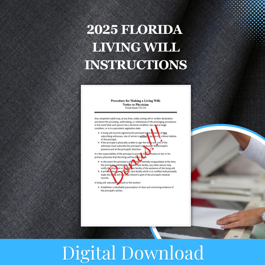 2025 Florida Living Will, Printable Living Will, Advance Directive Form ...