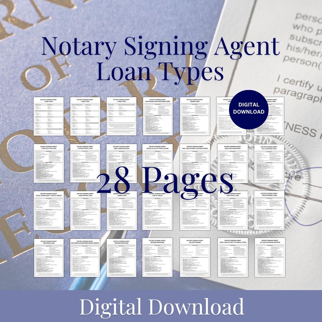 Notary Signing Agent Loan Types Guide, Printable Pricing Tool (PDF Form ...