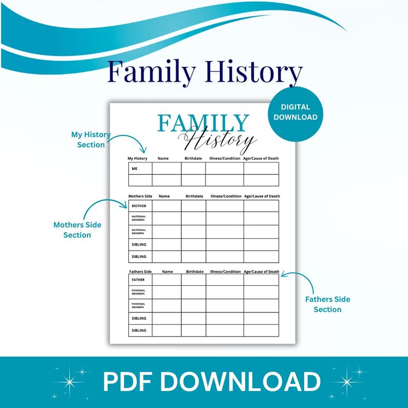 Family History Printable Medical Binder Insert, Medical List, Medical ...