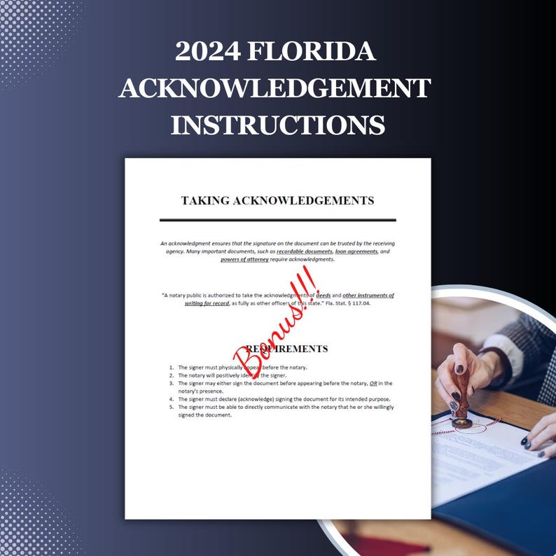 2024 Florida Acknowledgement Individual Notary Certificates, Notary ...