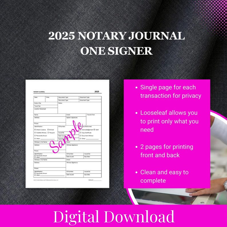 2025 Notary Journal Printable, Looseleaf Notary Journal, General Notary ...
