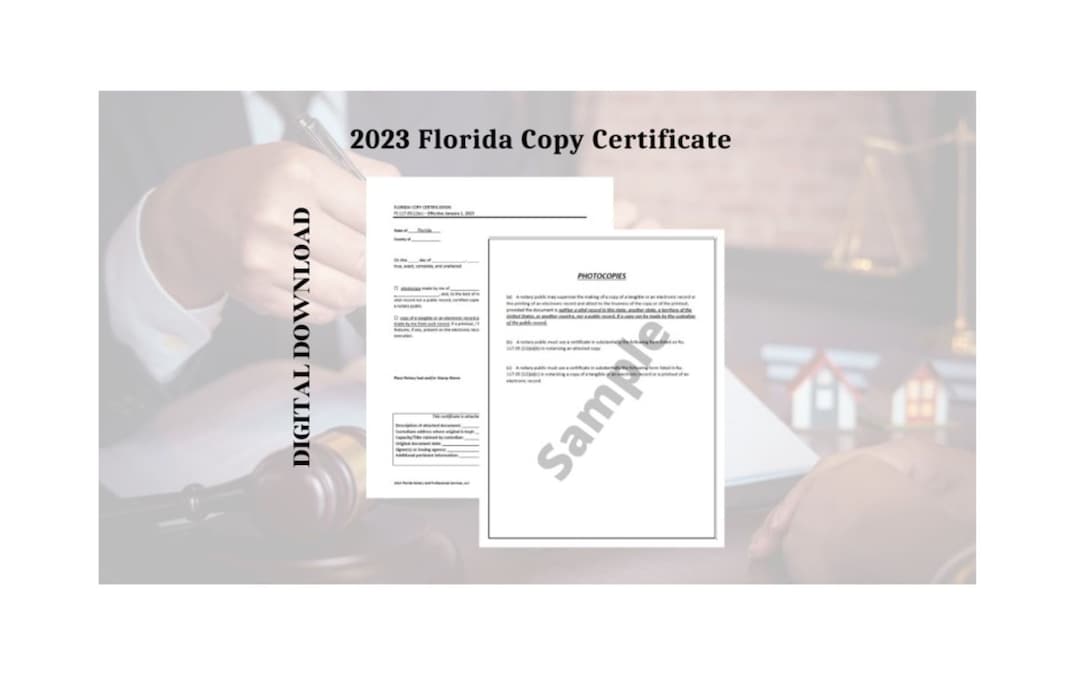 2023 Florida Notary Copy Certificate, Photocopy Certificate, Notary ...