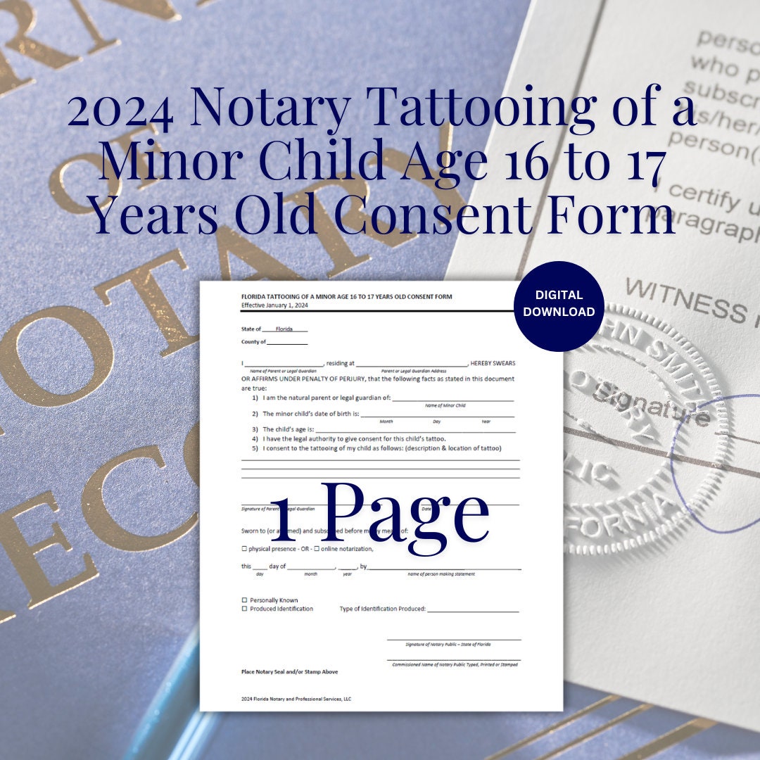2024 Florida Notary Tattooing of a Minor Child Consent Form, Child ...