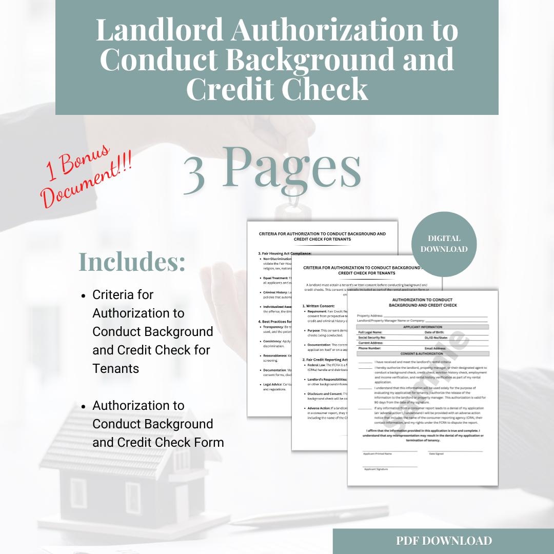Landlord Authorization to Conduct Background and Credit Check Form ...
