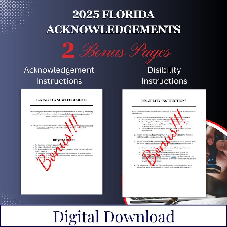 2025 Florida Acknowledgement Notary Bundle - Notary Certificates ...