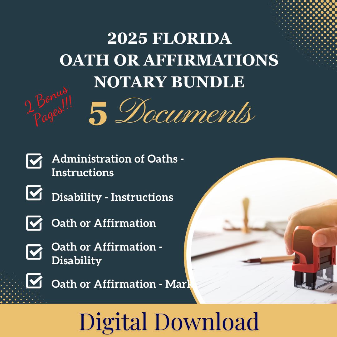 2025 Florida Oath or Affirmation Notary Bundle, Notary Forms, Notary ...