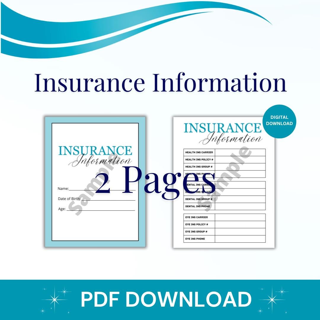 Insurance Information Printable Medical Binder Insert, Medical List ...