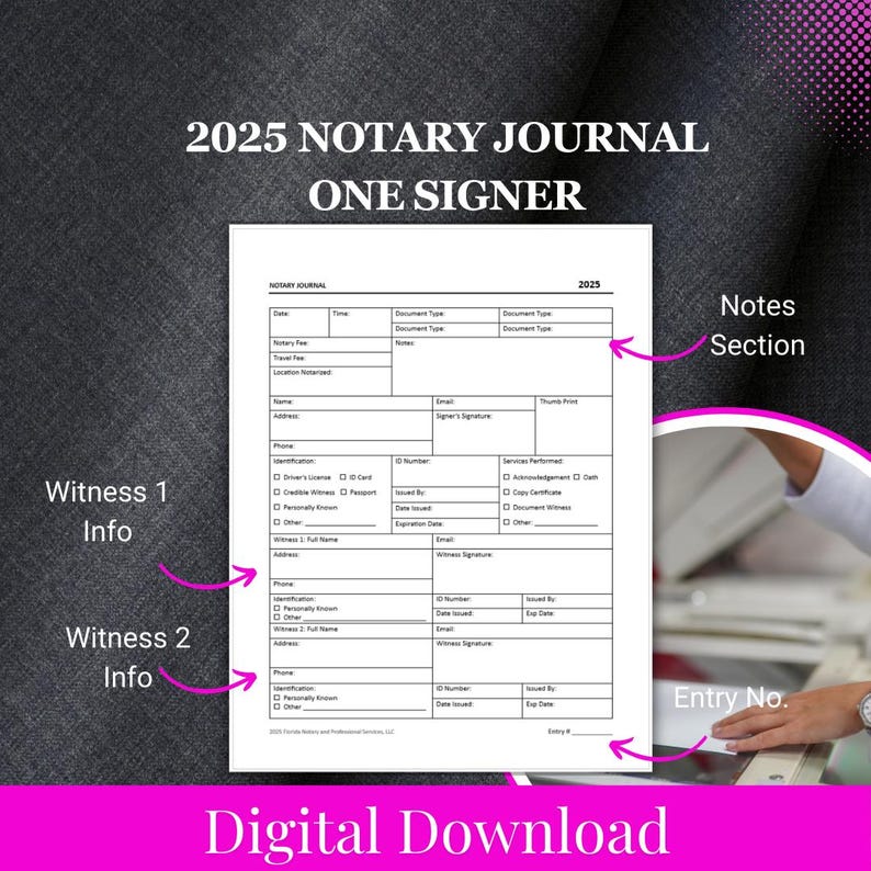 2025 Notary Journal Printable, Looseleaf Notary Journal, General Notary ...