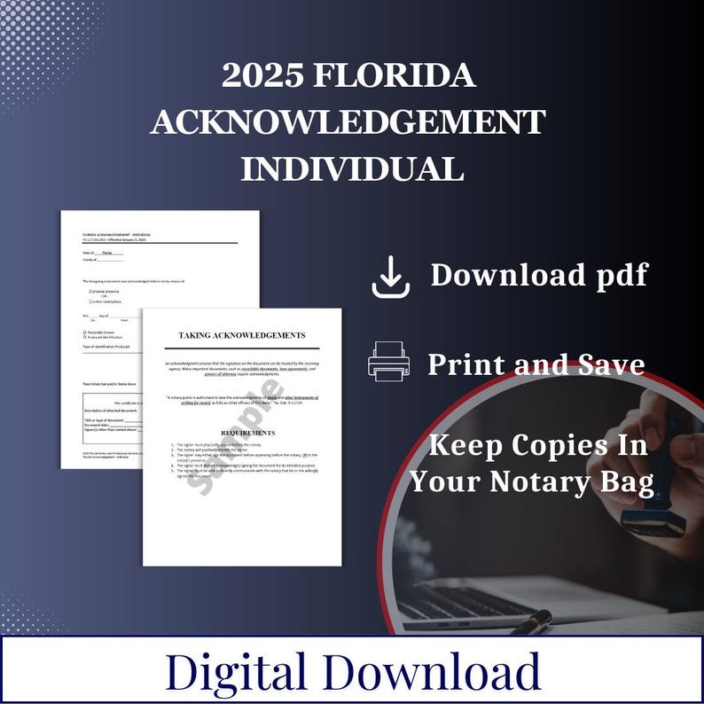 2025 Florida Acknowledgement - Individual Notary Certificates, Notary ...
