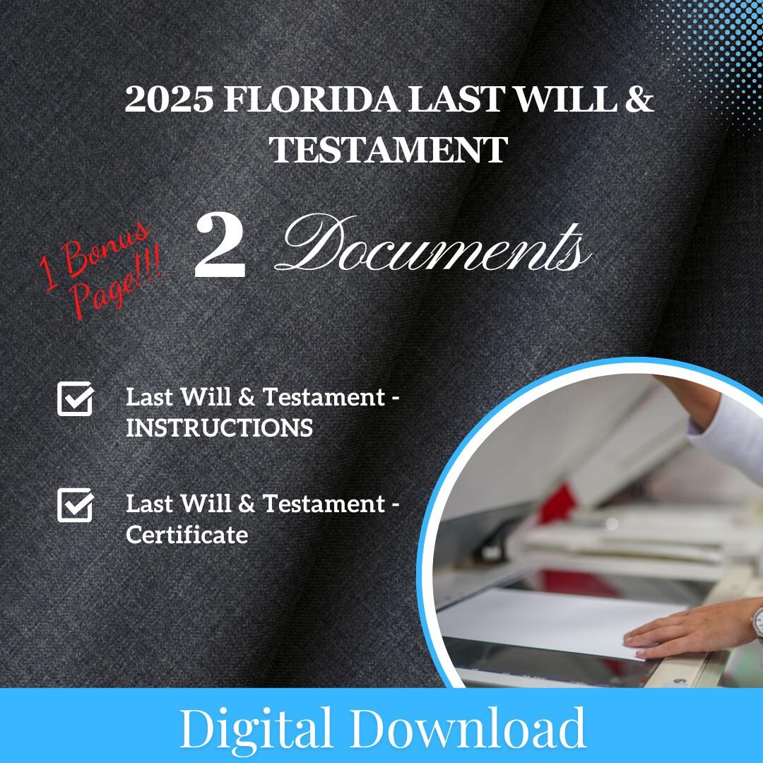 2025 Florida Last Will and Testament, Printable Last Will, Florida ...