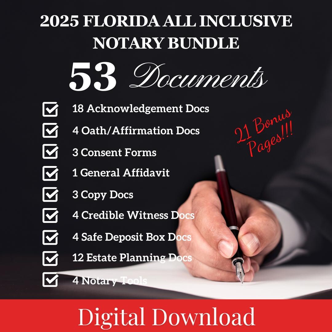 2025 Florida All Inclusive Notary Bundle, Notary Forms, Notary ...