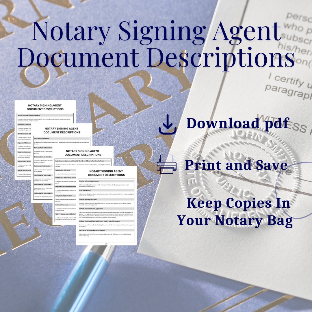 Notary Signing Agent Loan Document Descriptions, Loan Signing Agent ...