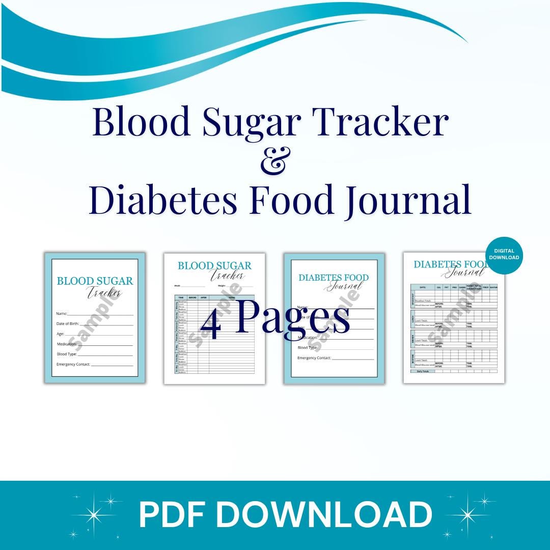 Blood Sugar Tracker and Diabetes Food Journal Bundle, Medical Binder ...