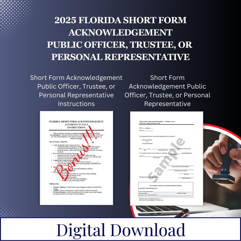 2025 Florida Short Form Acknowledgement - Public Officer, Trustee, or ...