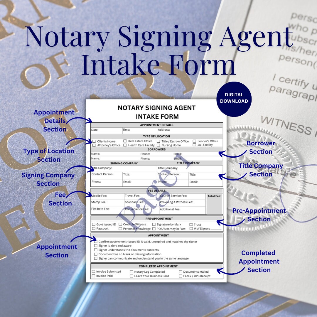 Notary Loan Signing Agent Intake Form, LSA Intake Form, Loan Signing ...