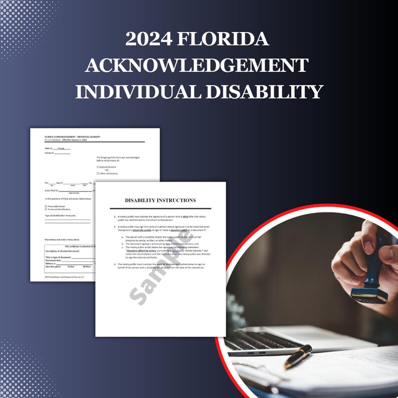 2024 Florida Acknowledgement Individual Disability Notary Certificates ...