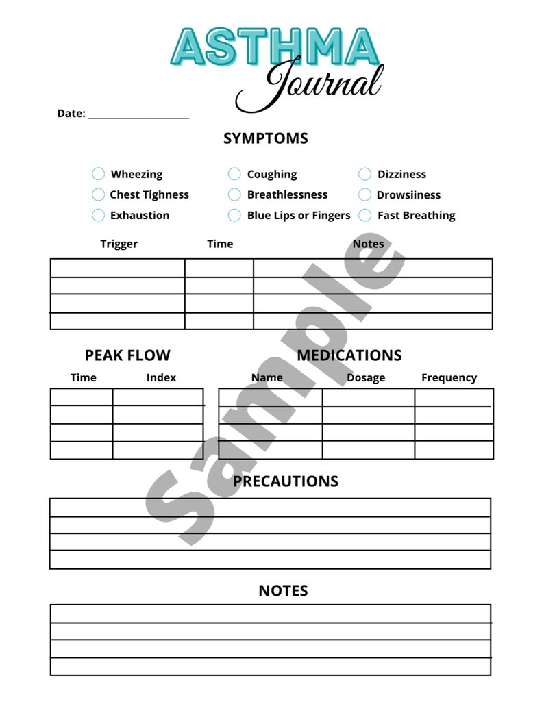 Asthma Journal, Medical Binder Insert, Asthma Log, Asthma Tracker, PDF ...