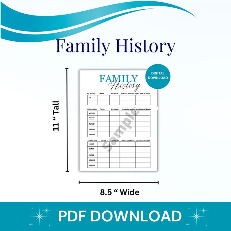 Family History Printable Medical Binder Insert, Medical List, Medical ...