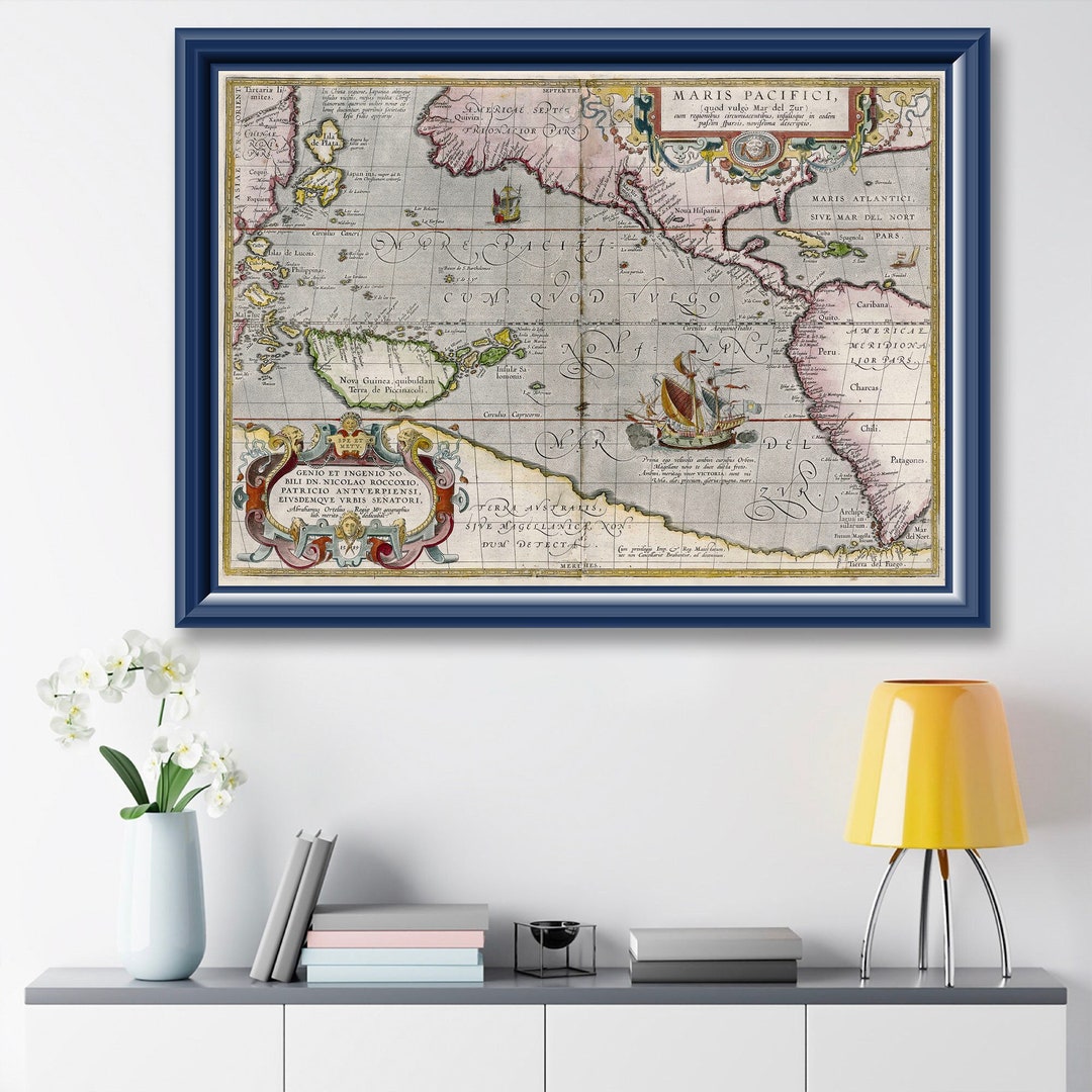 Pacific Ocean Map 1589 Paper Print Maris Pacifici Historic - Etsy
