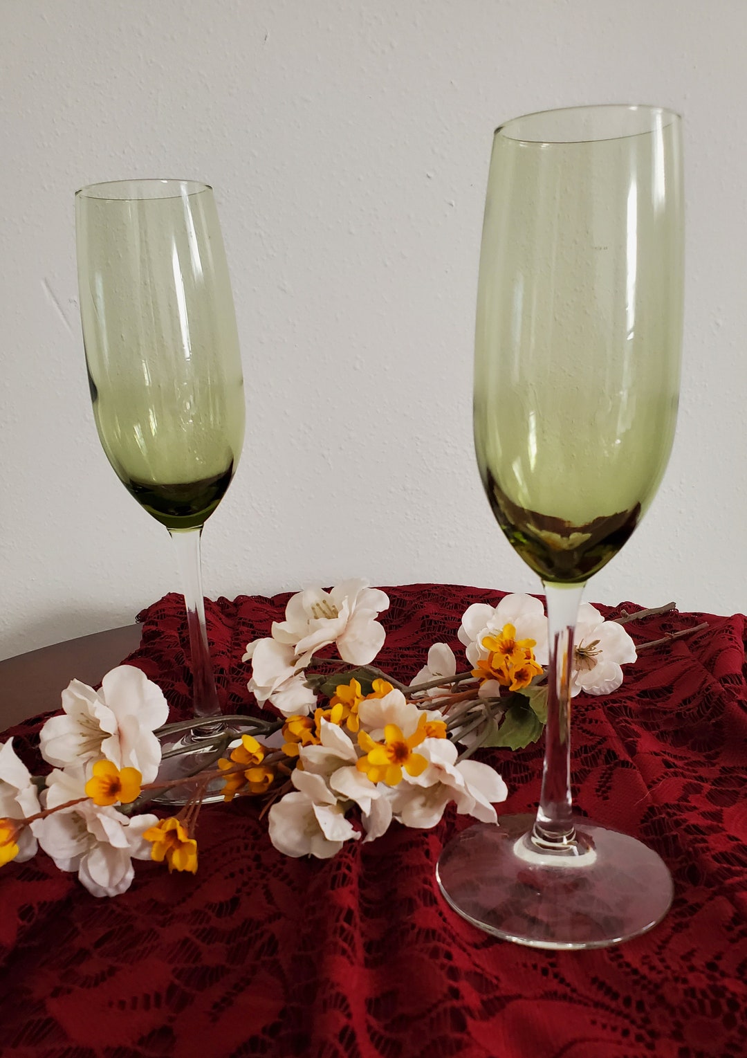 Olive Green Flutes Vintage Mid Century Modern set of 2 - Etsy