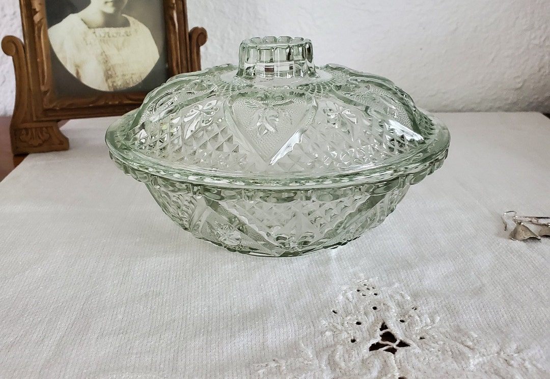 Vintage Heart Pattern Pasari Glass Covered Candy Dish Etsy