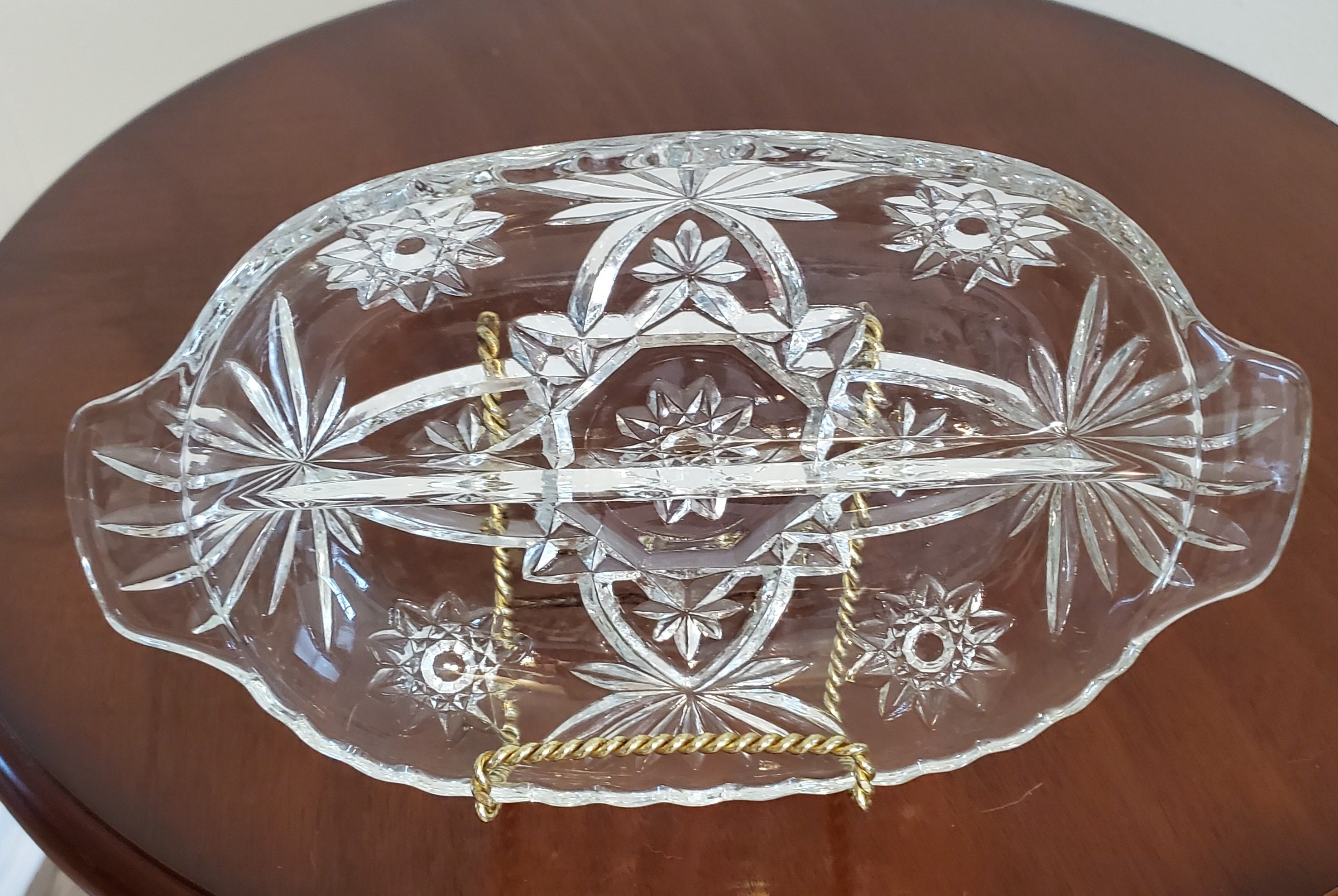 Prescut Glass Relish Plate and Footed Candy Dish in Gorgeous Star of ...
