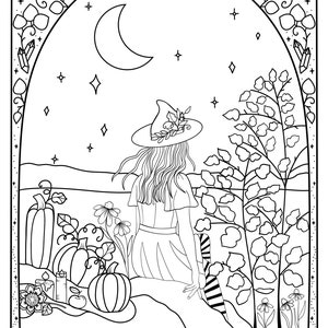 Witch of the Woods - Printable Coloring Page - Fall Autumn Witchy - Etsy