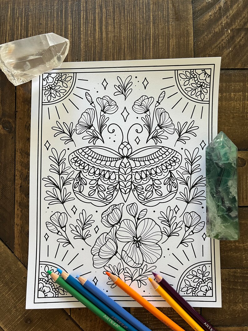 Summer Magic Printable Coloring Page - Bohemian and Botanical Inspired ...