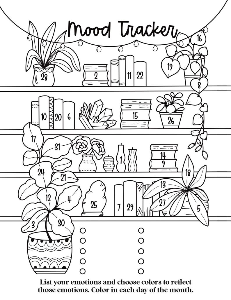 Mood Tracker- Printable Journaling Page- Plants Bohemian Botanical and ...