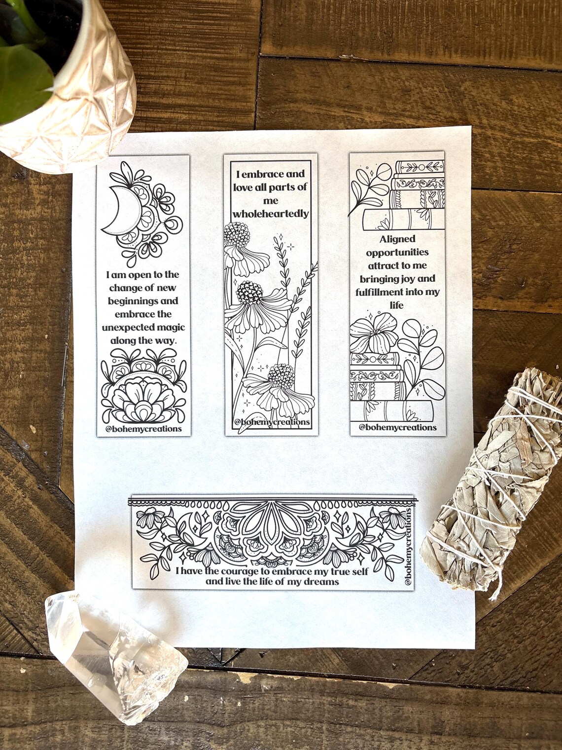 Positive Affirmations Printable Bookmarks- Bohemian and Botanical Booky ...