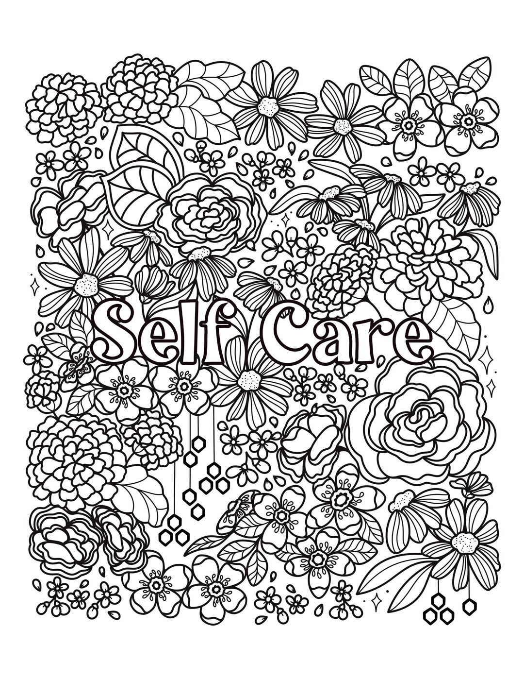 Self Care Printable Coloring Page- Mental Health Wellness- Boho and ...