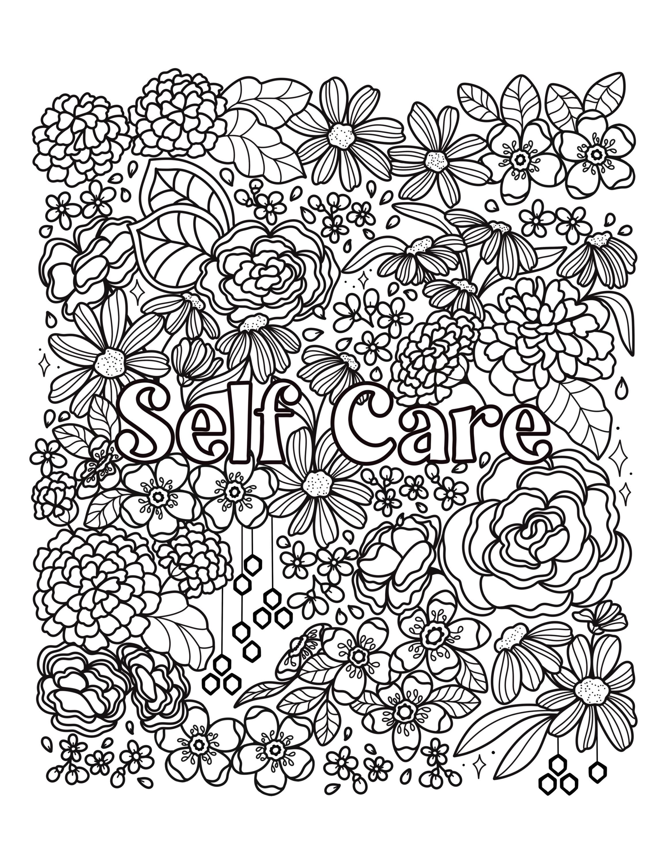 Self Care Printable Coloring Page- Mental Health Wellness- Boho and ...