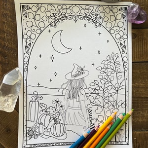 Witch of the Woods - Printable Coloring Page - Fall Autumn Witchy - Etsy
