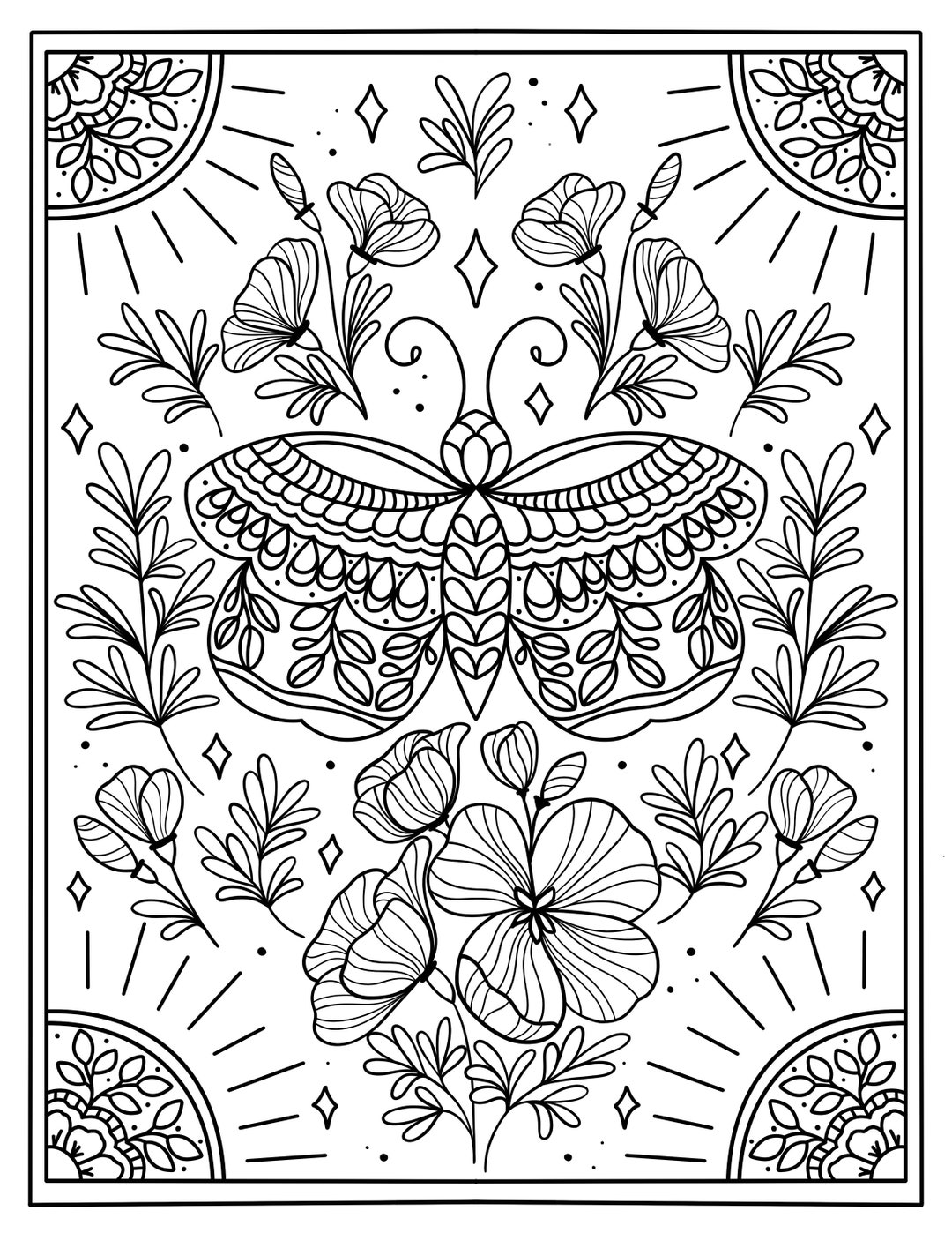 Botanical Butterfly Coloring Page – Summer Magic Art (digital Download ...
