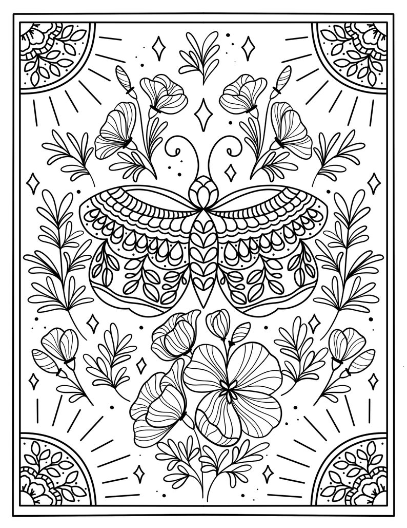 Botanical Butterfly Coloring Page – Summer Magic Art (digital Download ...