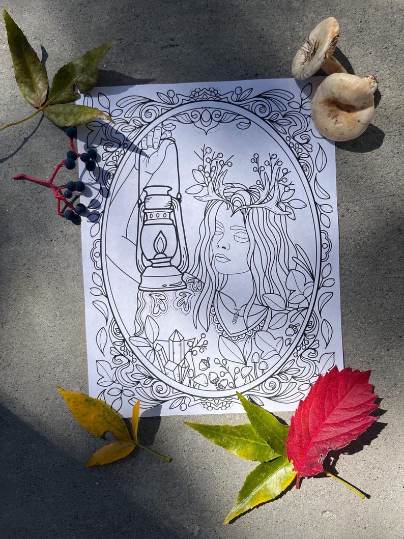 Witchy Light- Printable Coloring Page- Fall Autumn - Etsy