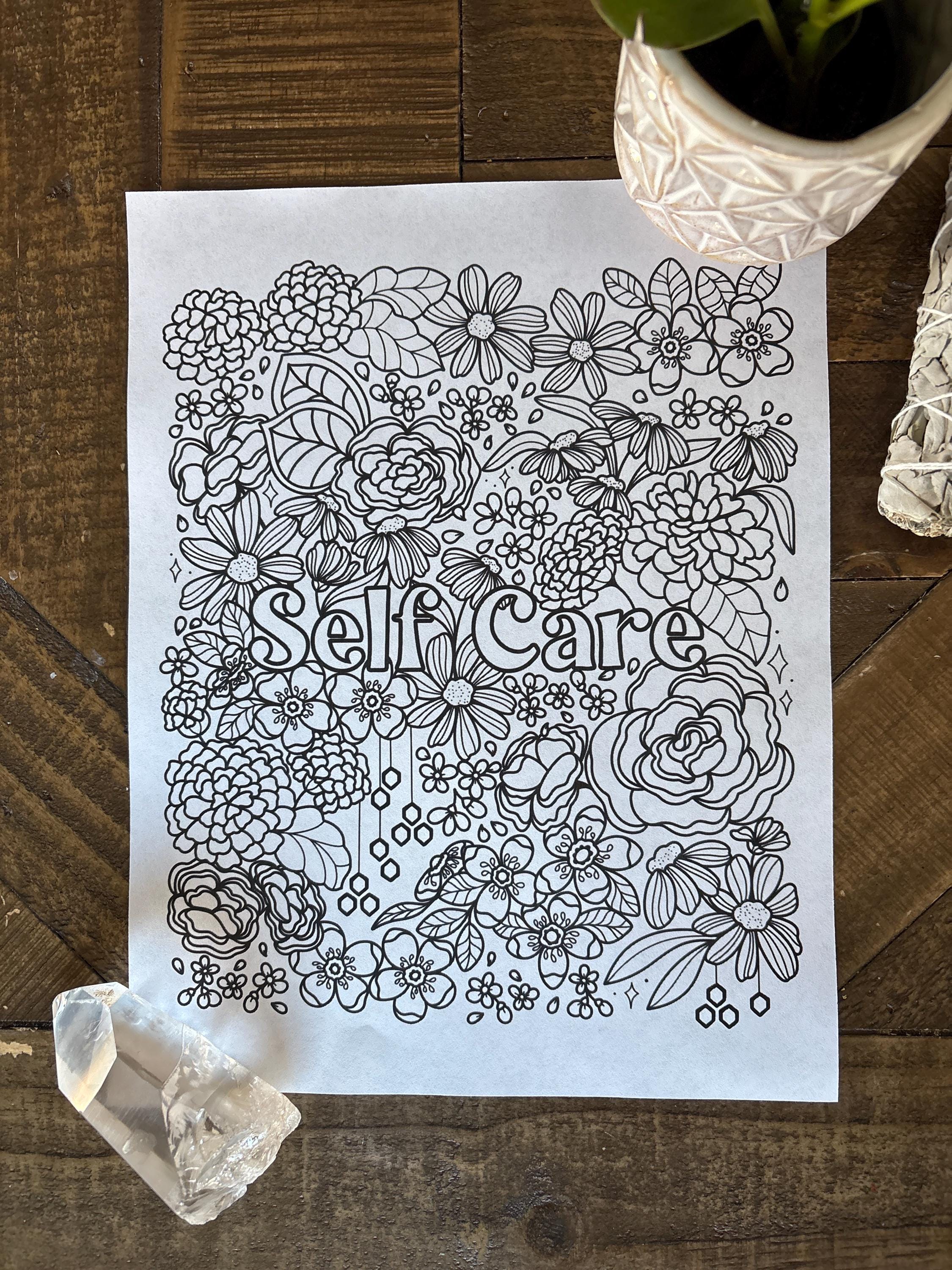 Self Care Printable Coloring Page- Mental Health Wellness- Boho and ...