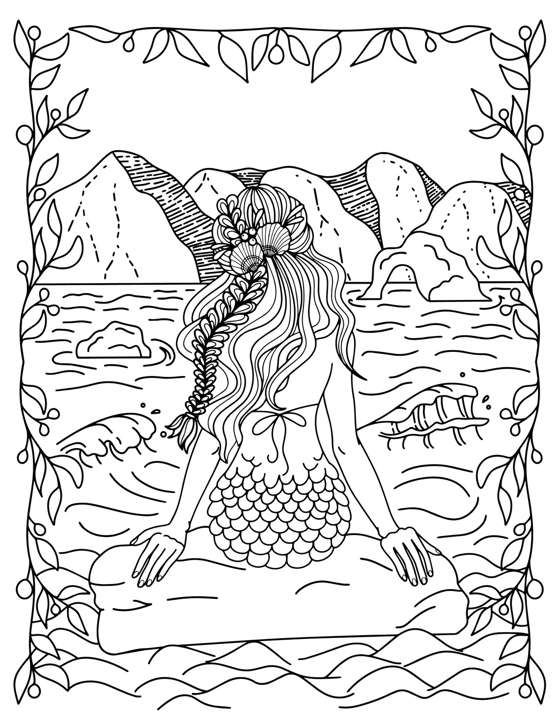 Mermaid Tides Printable Coloring Page - Etsy