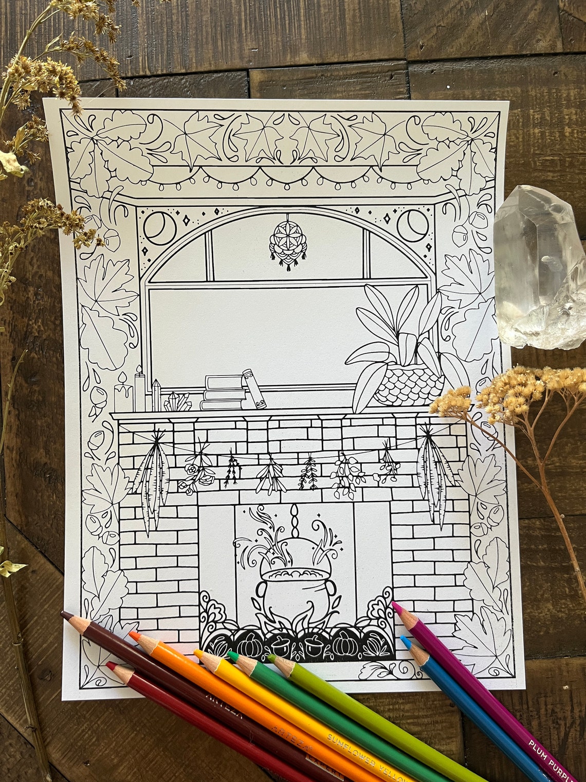 Autumn Evening - Printable Coloring Page - Fall and Witchy - Etsy