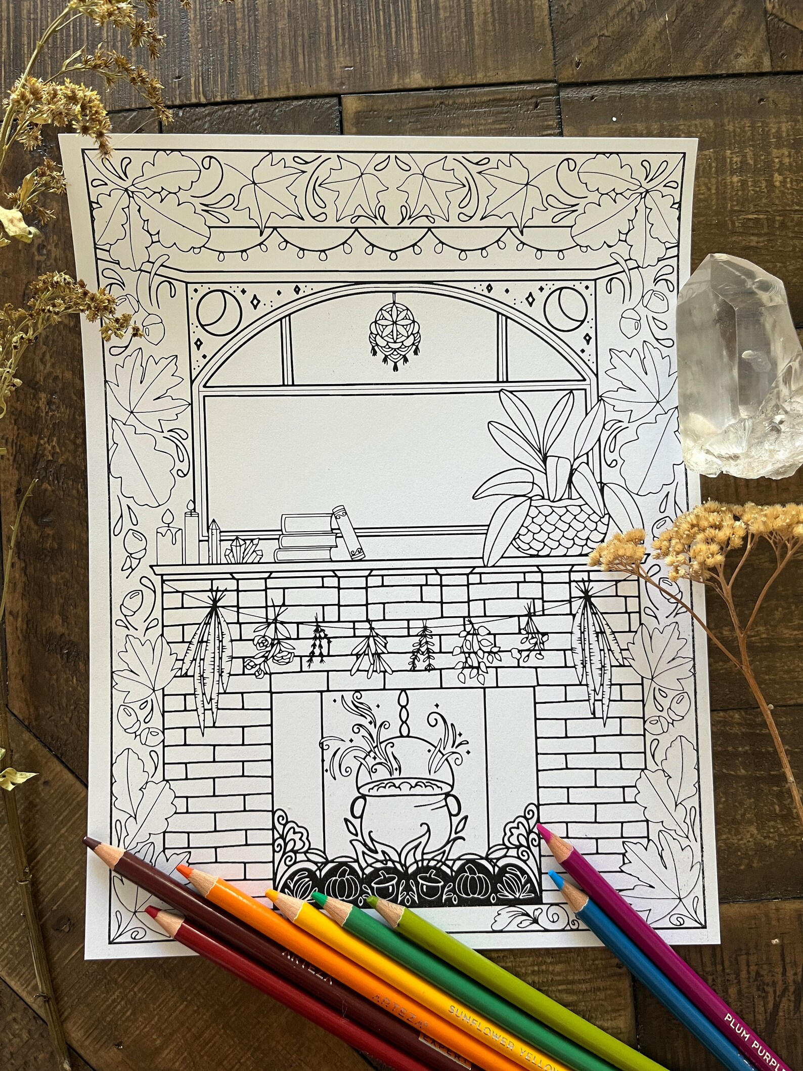Autumn Evening - Printable Coloring Page - Fall and Witchy - Etsy