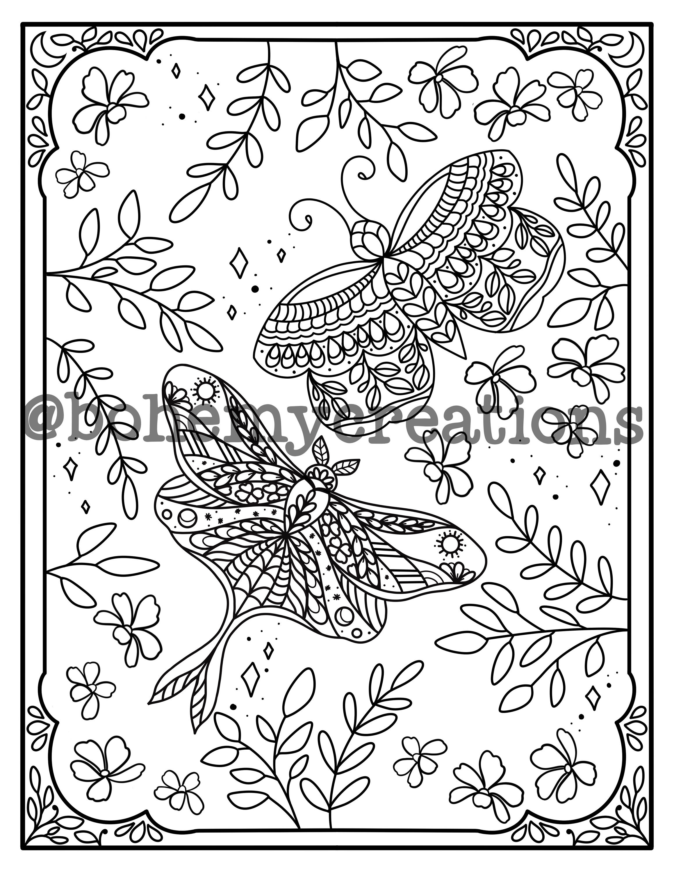 Butterfly and Moth - Printable Coloring Page - Summer Vibes Magical - Etsy