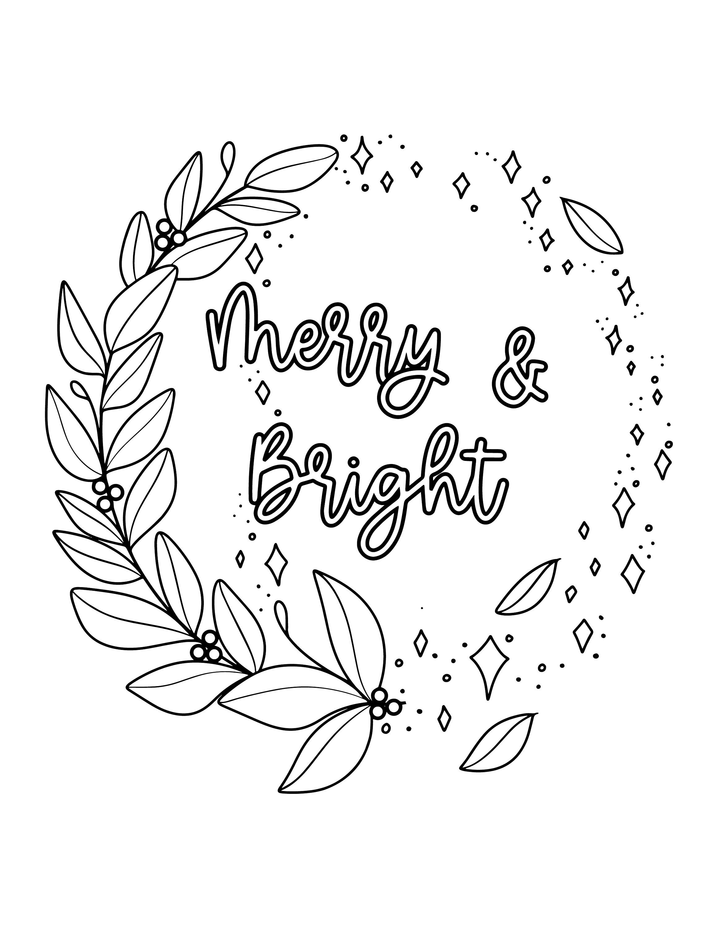 Merry and Bright Printable Coloring Page - Etsy