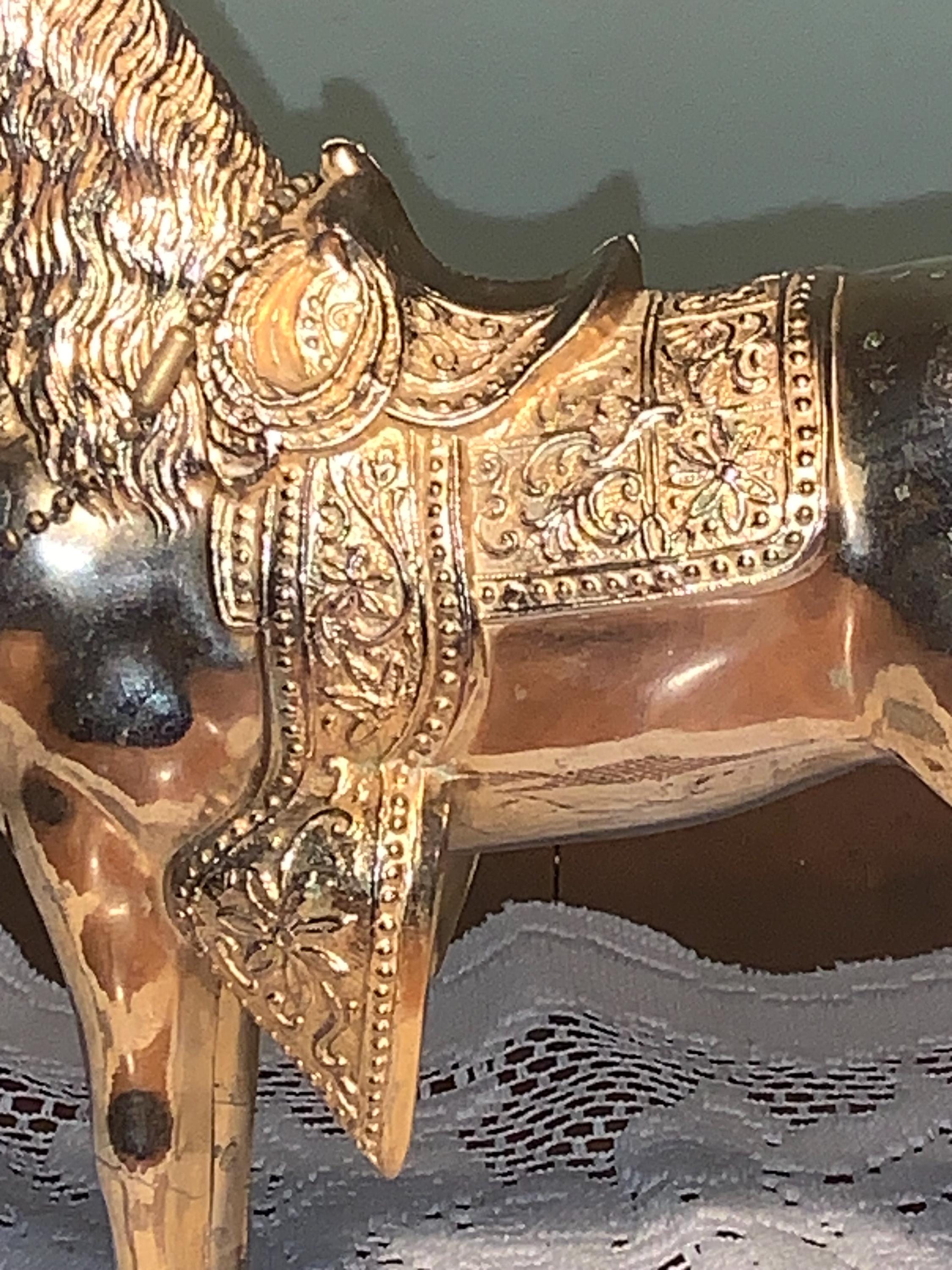 Vintage Golden Brass VERY Fancy Walking Stallion Horse Sculpture Statue ...