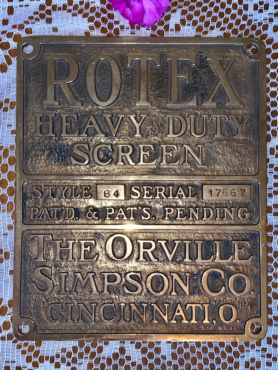 Vintage 1950s “ROTEX” Collectible Heavy Large Solid Brass Plaque 9” X 7 ...