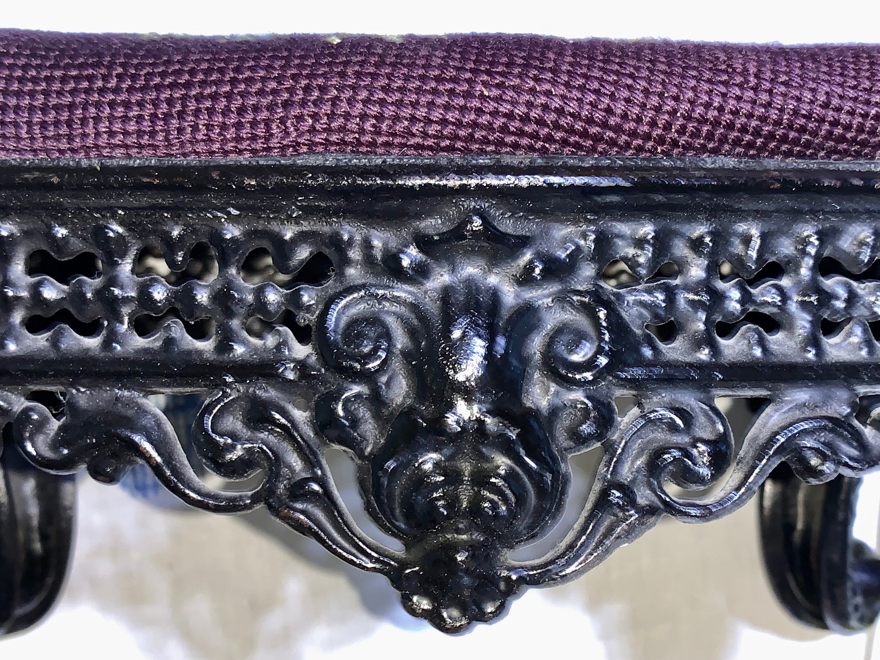 Ornate Antique 1910s HEAVY Cast Iron Black Stool/foot Rest W/ Burgandy ...