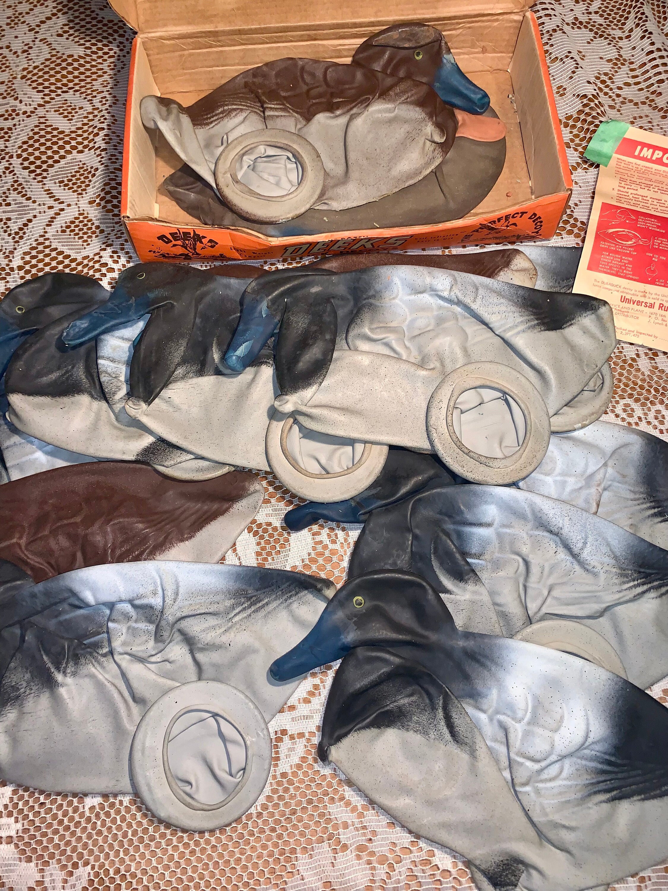 1951 Vintage Made by “DEEKS” Thirteen (13) Self Inflating Duck Decoys ...