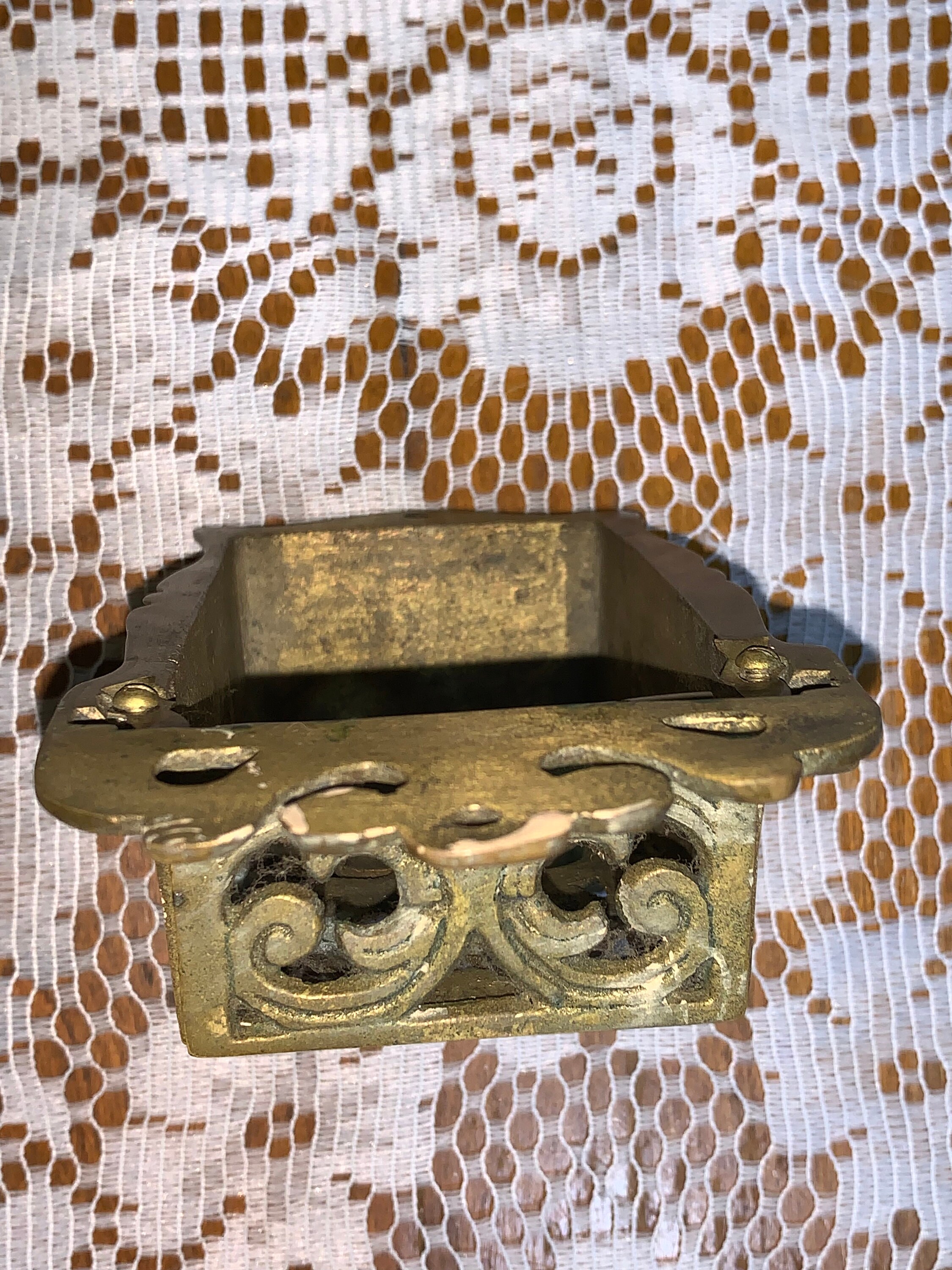 Vintage 1970s Solid Brass Ornate Filigree Match Stick Holder With Cubby ...